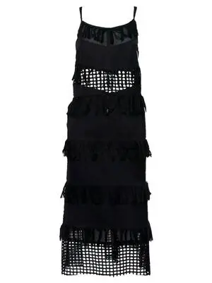 Sea Fringed Cutout Dress - Black