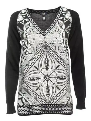 Roberto Cavalli Geometric-pattern V-neck T-shirt - Black