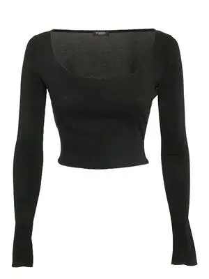 Versace Long-sleeve Scoop-neck Cropped Top - Black