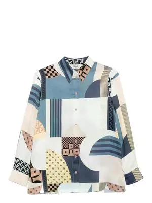 Fendi Geometric-print Silk Shirt - Blue