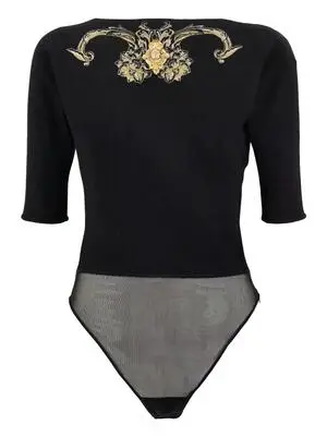 Gianfranco Ferre Embroidered Virgin Wool Bodysuit - Black