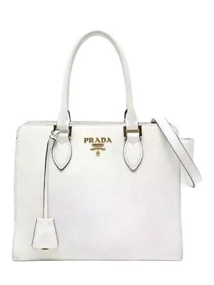 PRADA Soft Calf Trimmed Saffiano Lux Open Convertible Tote Satchel