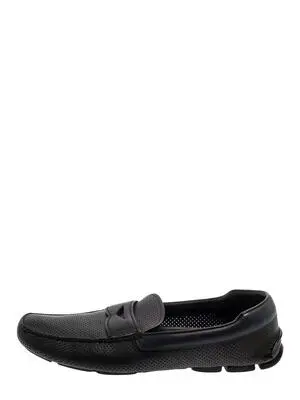 Prada Perforated Leather Loafers - Black