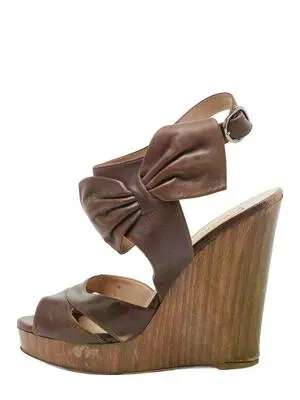 Valentino Garavani 150mm Leather Wedge Sandals - Brown