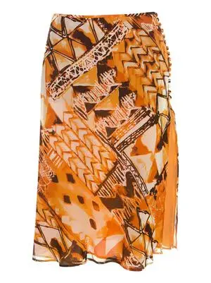 Escada Abstract-print Silk A-line Skirt - Orange