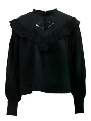 ISABEL MARANT VINTAGE Lace-trimmed Dolman-sleeve Top - Black
