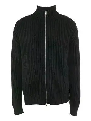 Prada Rib-knit Zip-up Cardigan - Black