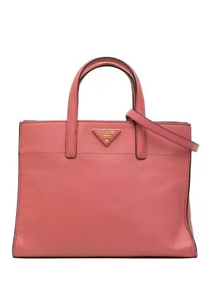 Prada Saffiano Soft Triple Pocket Tote Satchel - Pink