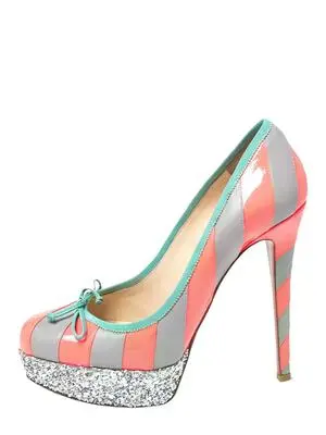 CHRISTIAN LOUBOUTIN 130mm Glitter-embellished Striped Pumps - Grey