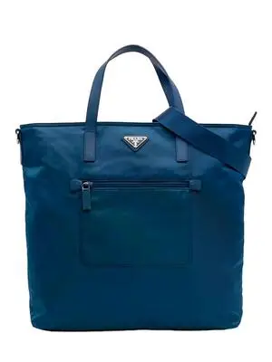 Prada Tessuto Zip Top Convertible Tote Satchel - Blue
