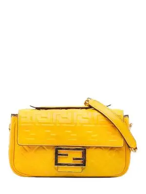 Fendi Zucca Embossed Chain Midi Baguette Shoulder Bag - Yellow