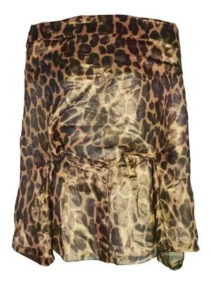 Michael Kors Leopard-print Off-shoulder Blouse - Brown