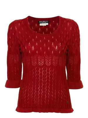 FERRAGAMO 2000s Pointelle-knit Wool Top - Red