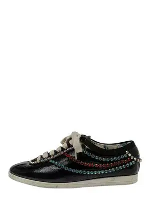 Gucci Crystal-embellished Leather Sneakers - Black