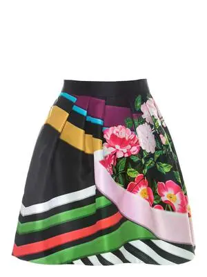 MARY KATRANTZOU Floral Striped Pleated A-line Skirt - Black