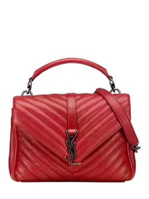 Saint Laurent 2016 Medium Chevron Monogram College Satchel - Red