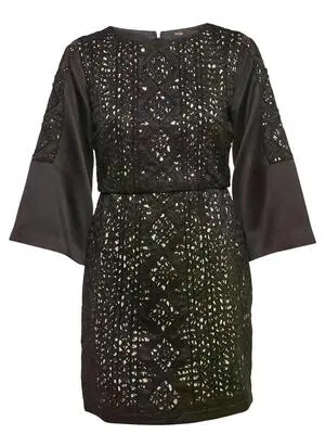 Maje Embroidered Bell-sleeves Dress - Black