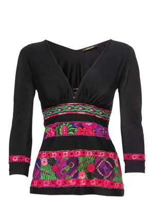 Roberto Cavalli Floral-embroidered Top - Black