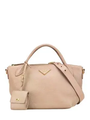 Prada Vitello Daino Zip Top Satchel - Brown