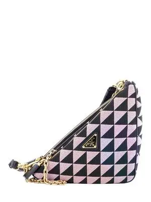 Prada Double Symbole Triangle Bag Leather And Jacquard Mini Shoulder Bag - Black