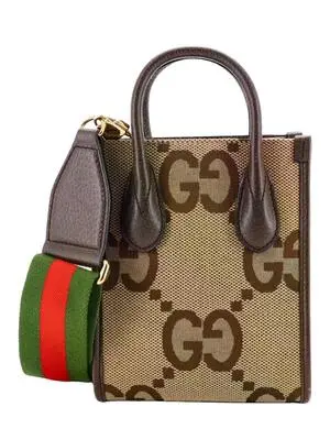 Gucci Vertical Tote Jumbo Gg Canvas Mini Crossbody Bag - Neutrals