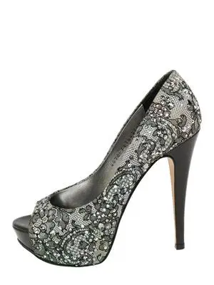 GINA 130mm Rhinestone-embellished Peep-toe Pumps - Black