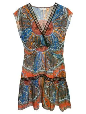 SANDRO Paisley-Print V-Neck Mini Dress With Lace Trim
