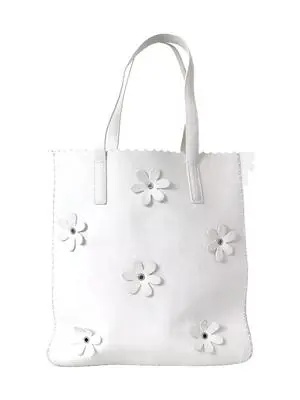 Prada 1999 Floral-appliqué Tote Bag - White