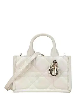 Dior 2024 Mini Calfskin Macrocannage Book Tote Satchel - White