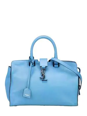 Saint Laurent Small Leather Monogram Cabas Satchel - Blue