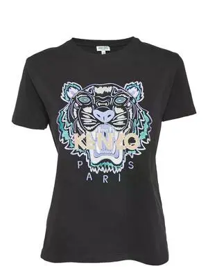 Kenzo Embroidered Tiger Cotton T-shirt - Black
