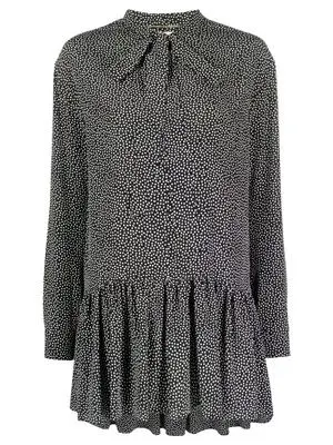 Saint Laurent 2000s Polka Dot Silk Pussy Bow Dress - Black