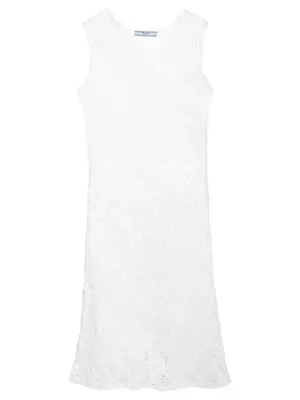 Prada Sleeveless Crochet Midi Dress - White