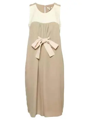 Paule Ka Bow-detail Lace-panel Dress - Neutrals