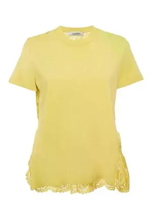 Valentino Garavani Lace-trimmed Short-sleeved Top - Yellow