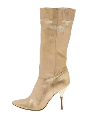 Casadei 125mm Leather Stiletto Boots - Gold