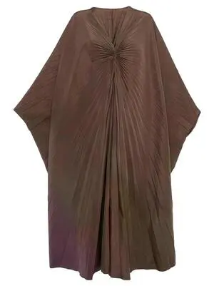 Valentino Garavani Pleated V-neck Dress - Brown