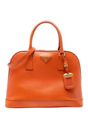 Prada Saffiano Lux Open Promenade Satchel - Orange