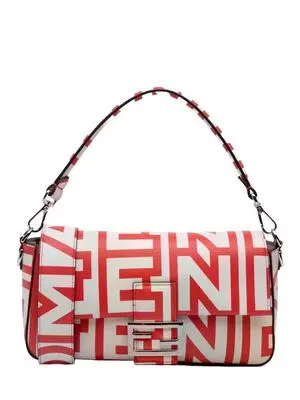 Fendi Printed Nappa Leather Baguette Satchel - Red