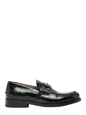 Versace Greca Crocodile-effect Leather Loafers - Black