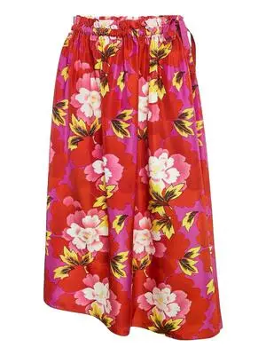 Kenzo Floral-print Silk Skirt - Red