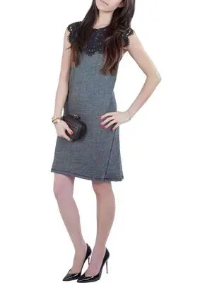 Sea Lace-neckline Dress - Grey
