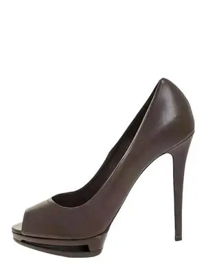 LE SILLA Leather Platform Peep-toe Pumps - Brown