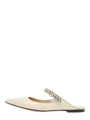 JIMMY CHOO Crystal-embellished Leather Flat Mules - Neutrals