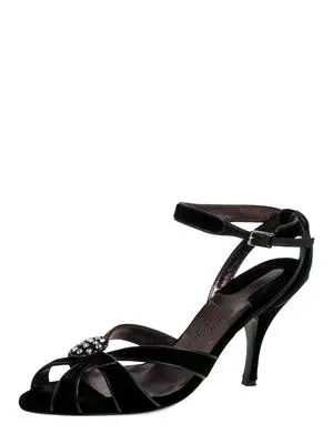FERRAGAMO 100mm Velvet Embellished Sandals - Black