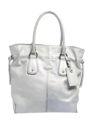 TOD'S Restyled Metallic Leather D-bag Tote - Silver