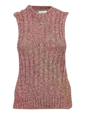 GANNI Crystal-button Ribbed Vest - Pink
