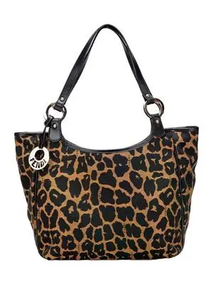 Fendi Leopard Print Chef Canvas Handbag - Brown