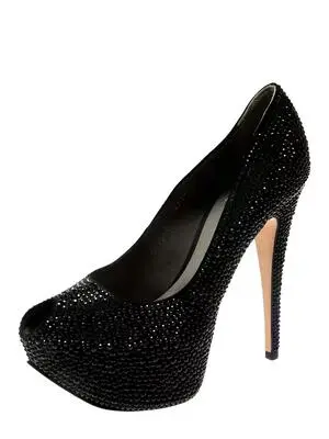 GINA 145mm Crystal-embellished Pumps - Black
