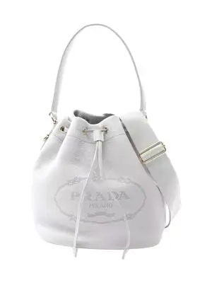 Prada Drawstring Leather Bucket Bag - White